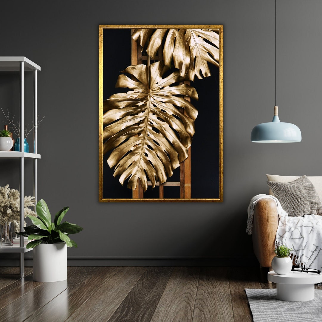 Crown Leaf Gold Art Canvas, Botanical Wall Decor, Nature Inspired Art ...