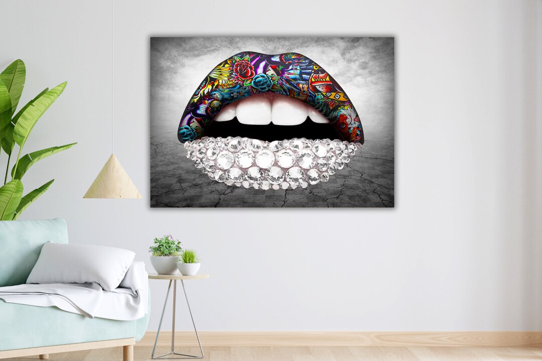 Lips and Diamonds Graffiti Art Canvas, Canvas Print, Ready to Hang ...
