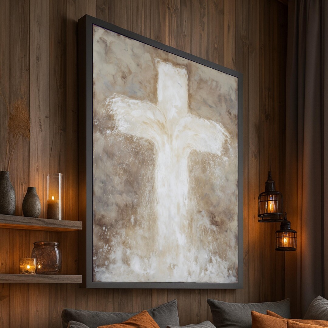 Abstract Waterfall Cross Canvas, Spiritual Wall Art, Religious Symbol ...