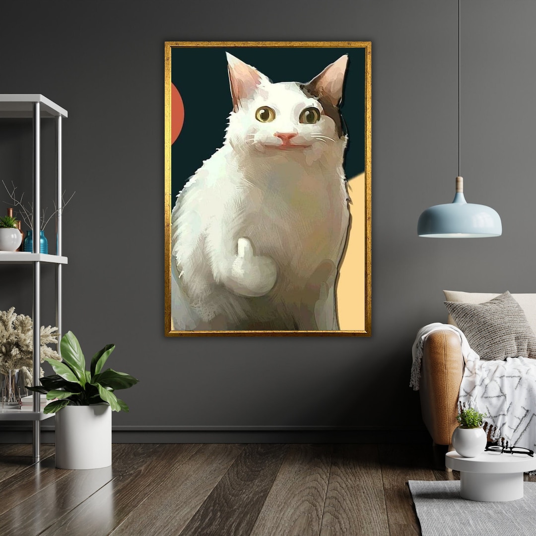 Abstract Cat Meme Wall Art Canvas Print, Funny Home Decor, Animal Lover ...