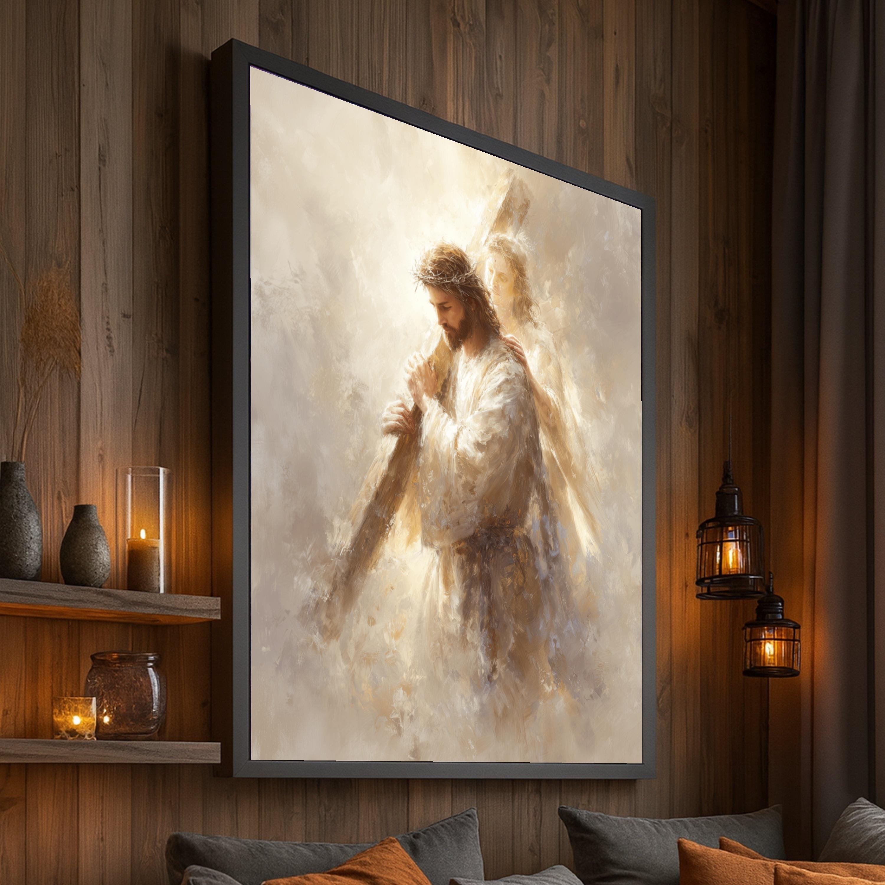 Jesus Carrying Cross Canvas, Religious Christian Wall Art, Spiritual ...