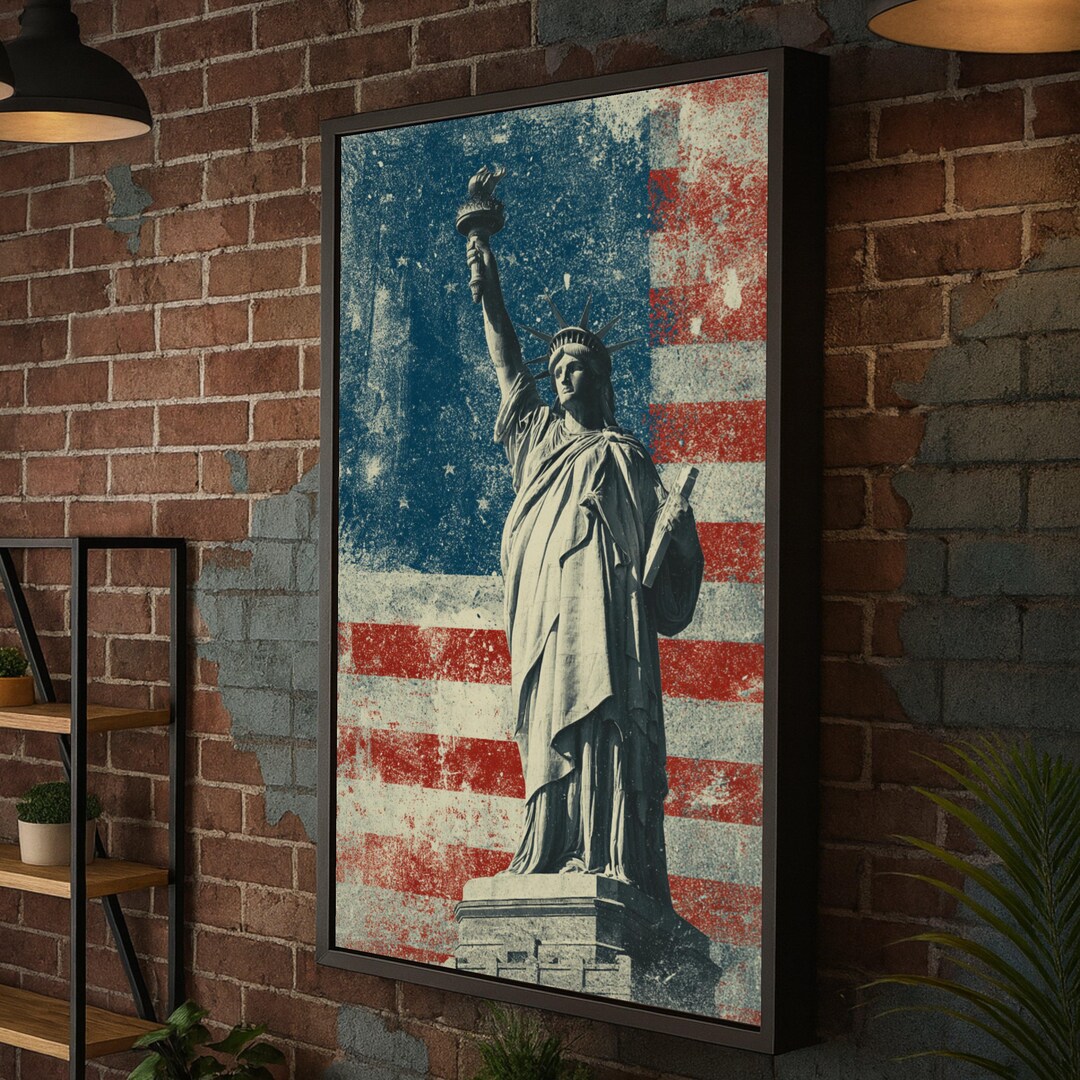 Vintage Statue of Liberty Canvas, American Flag Wall Art, Patriotic USA ...
