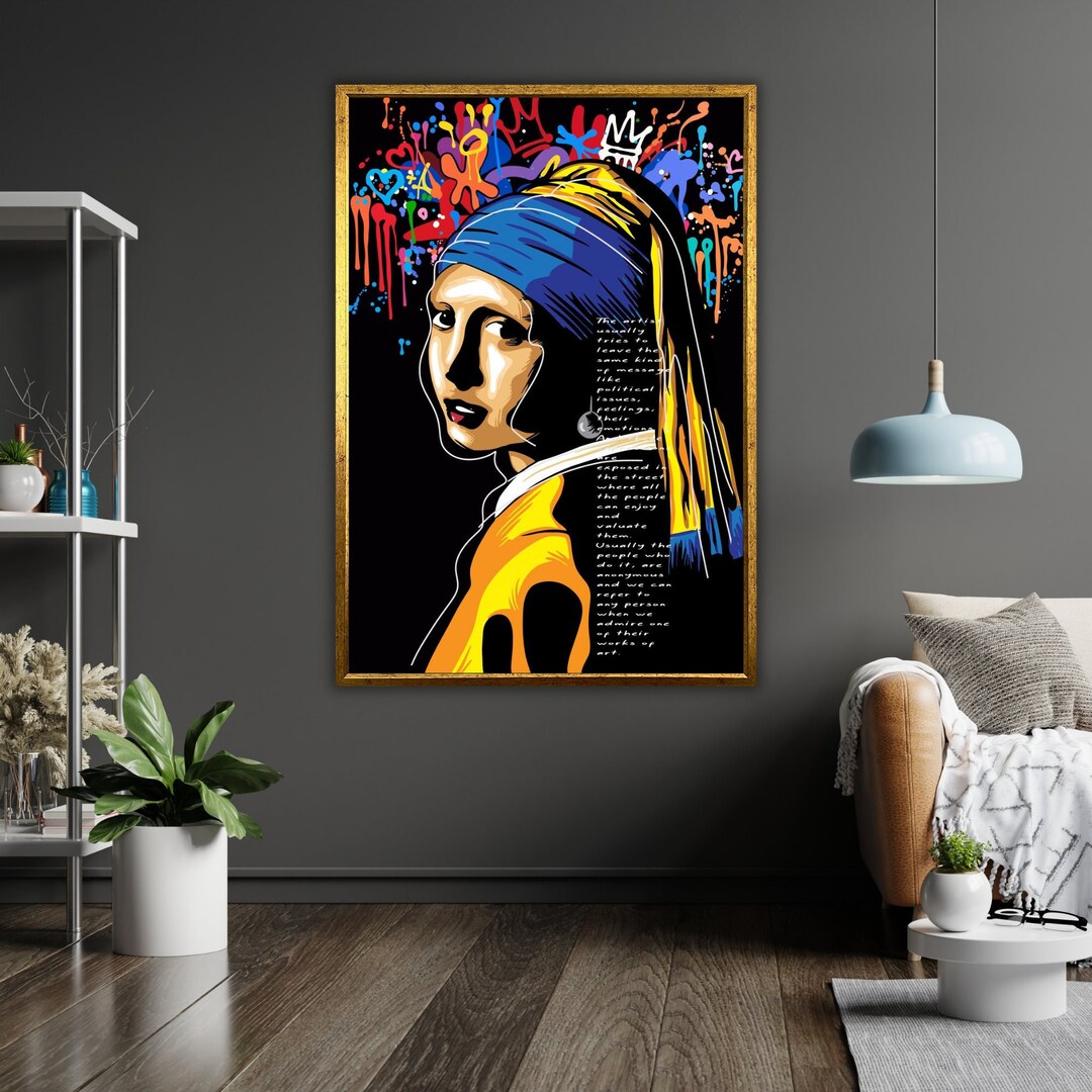Girl With a Pearl Earring Graffiti Art Canvas, Street Art Wall Decor ...