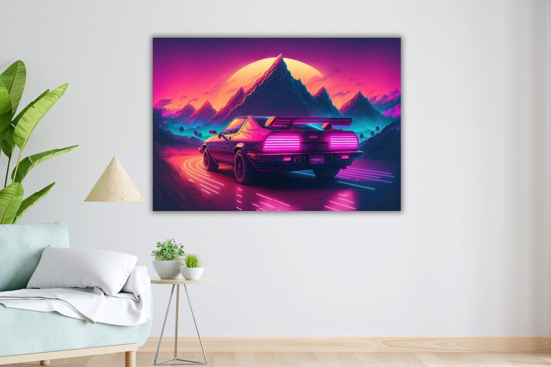 Synthwave Retro Speedster Canvas Print, Ready to Hang, Framed Wall Art ...