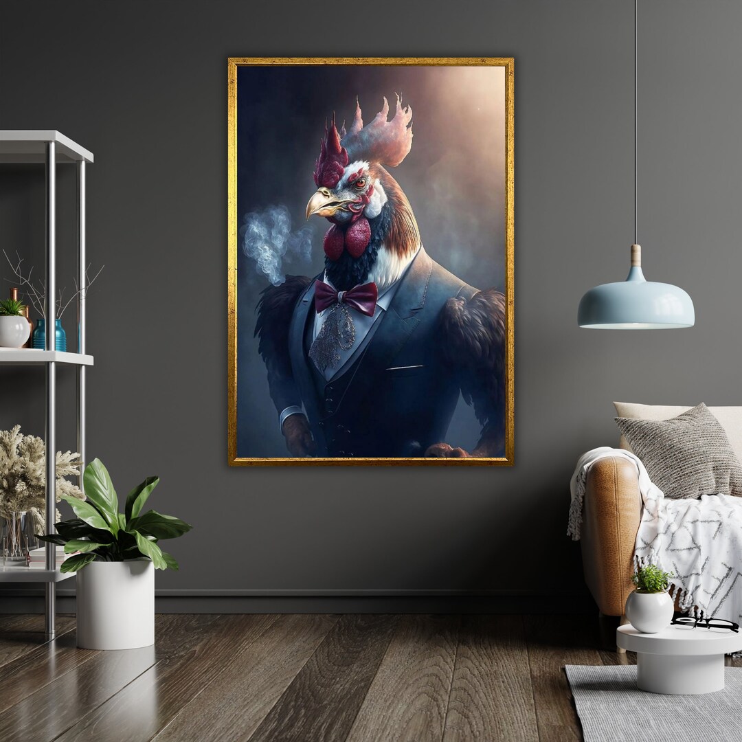 Tuxedo Rooster Art Canvas, Farmhouse Wall Decor, Rustic Chicken Art ...