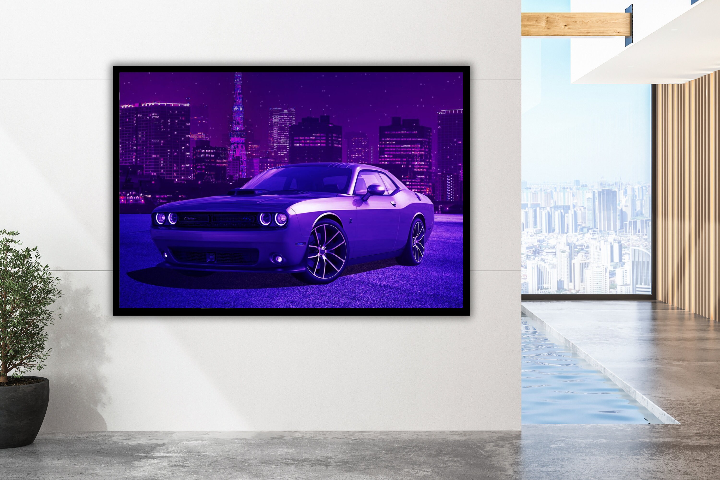 Dodge Challenger Retro Art Canvas Print, Ready to Hang, Framed Wall ...