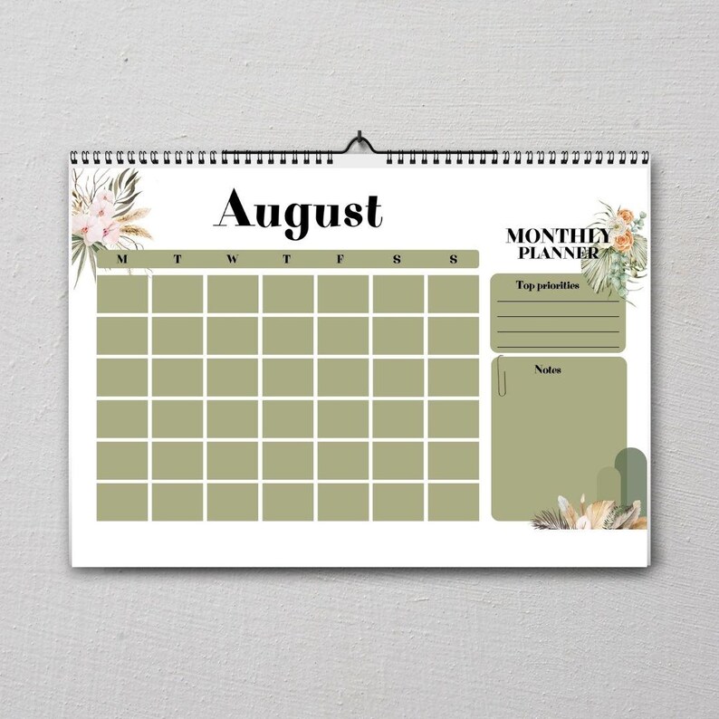 2024 Undated/dates August Monthly Calendar With Notes, Landscape ...