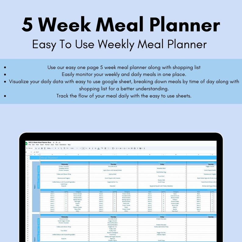 5-week Meal Planner Printable | Printable Weekly Meal Planning Sheet ...