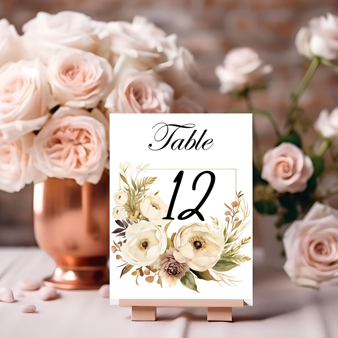Wedding Table Numbers, Printable Floral Table Numbers, Editable Table ...