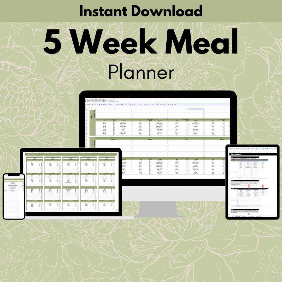 5-week Meal Planner Printable | Printable Weekly Meal Planning Sheet ...