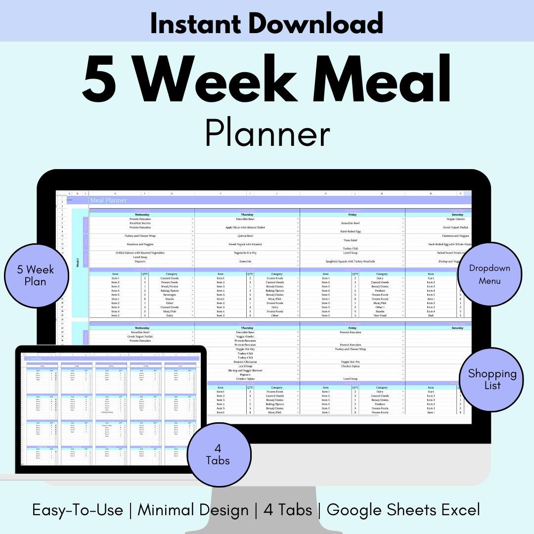 5-week Meal Planner Printable | Printable Weekly Meal Planning Sheet ...