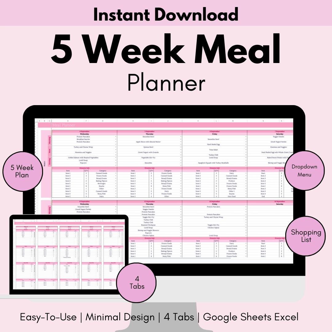 5-week Meal Planner Printable | Printable Weekly Meal Planning Sheet ...