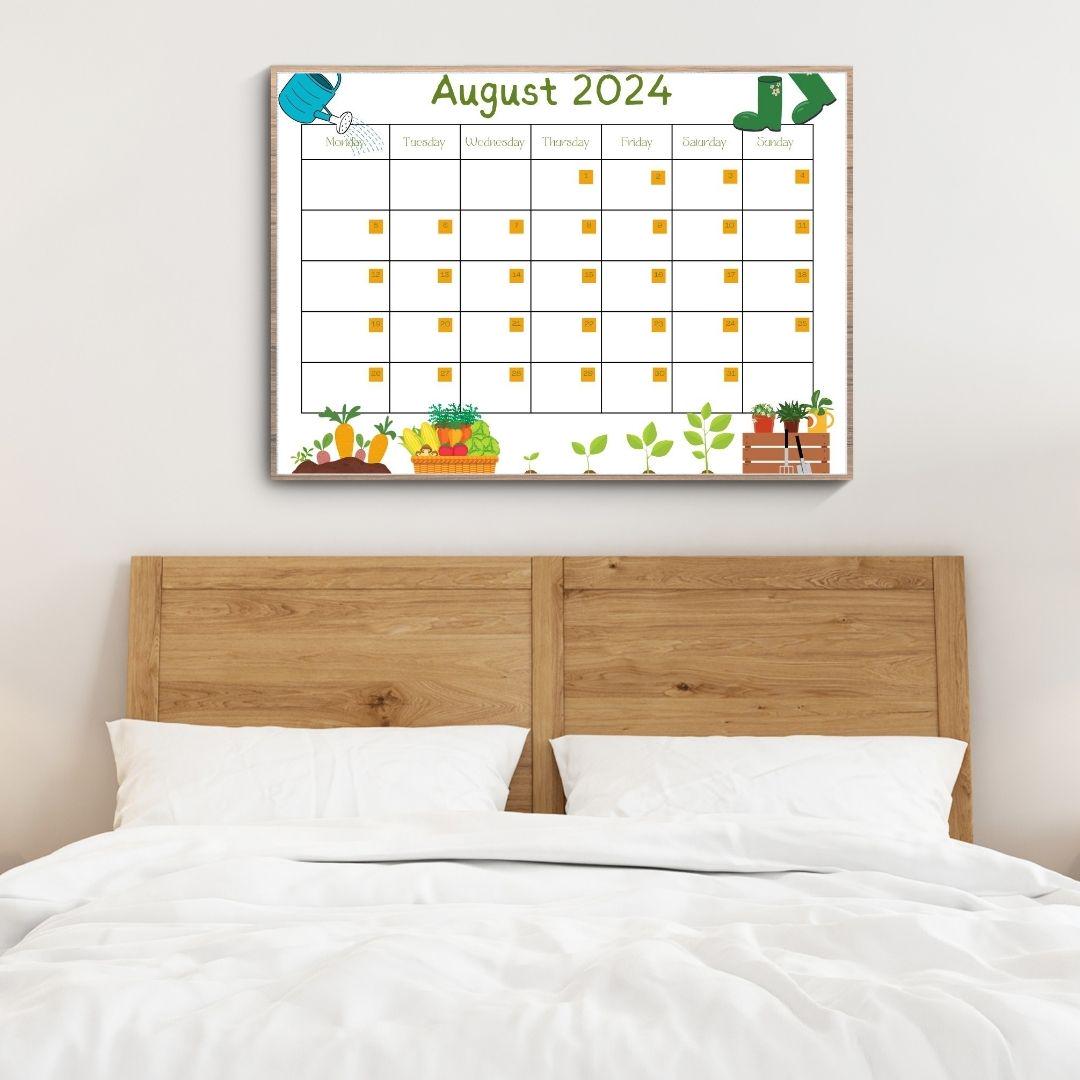 August 2024 Calendar Printable Garden Planner Calendar Cute Garden ...