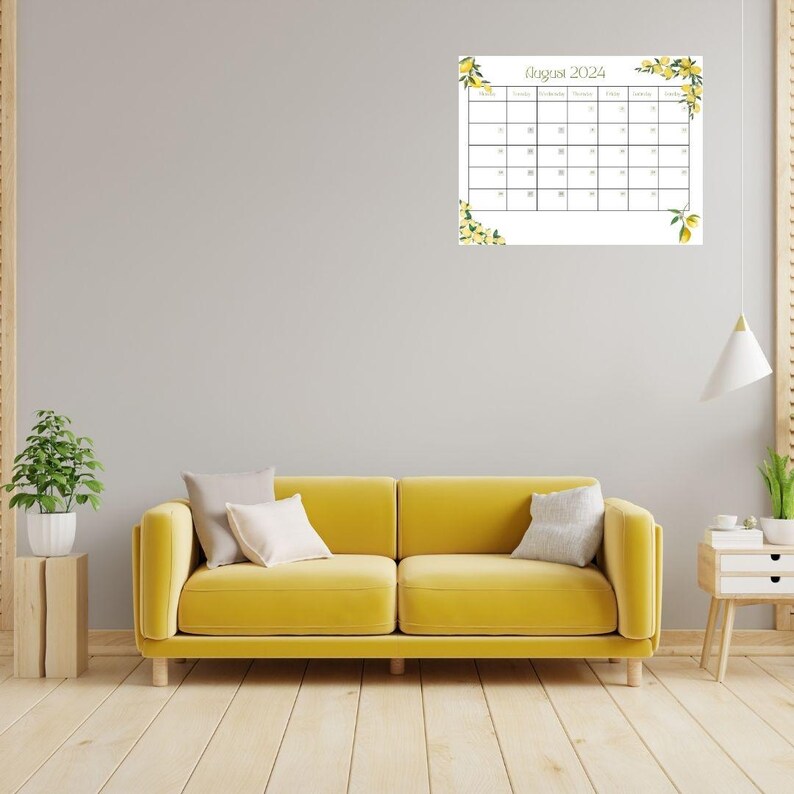 August 2024 Calendar Printable Lemon Planner Calendar Cute Lemon Month ...