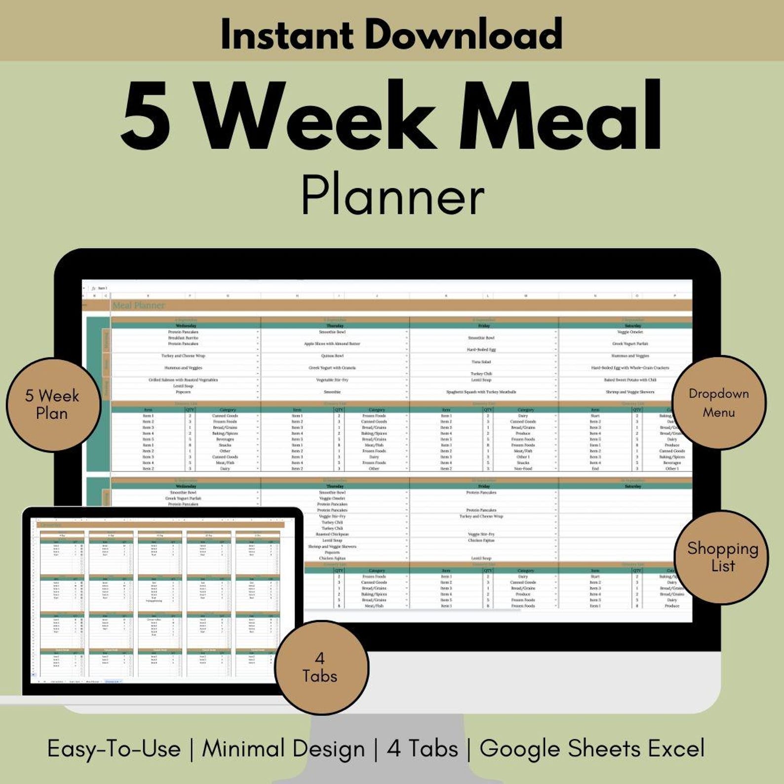 5-week Meal Planner Printable | Printable Weekly Meal Planning Sheet ...