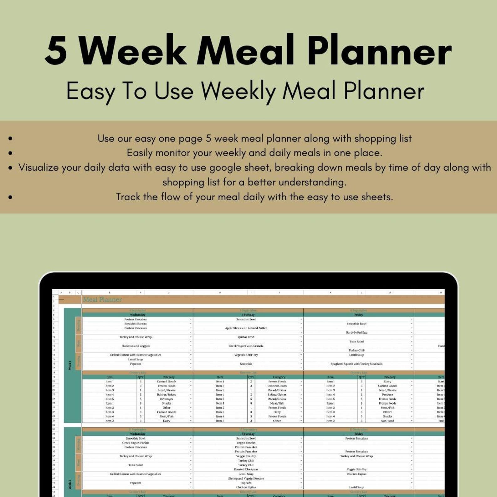 5-week Meal Planner Printable | Printable Weekly Meal Planning Sheet ...