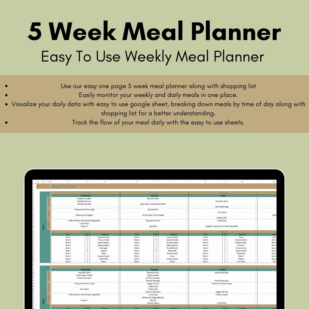 5-week Meal Planner Printable | Printable Weekly Meal Planning Sheet ...