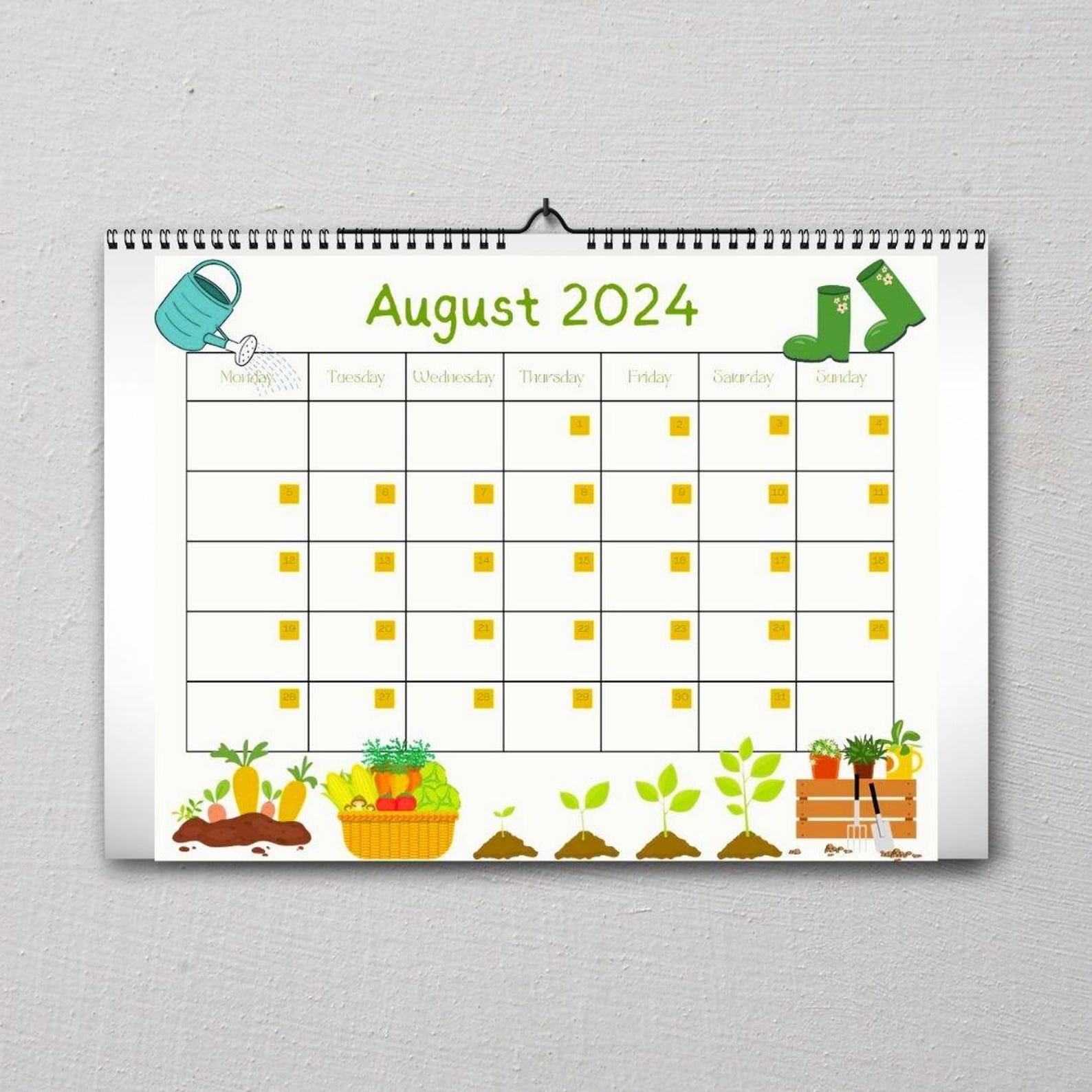 August 2024 Calendar Printable Garden Planner Calendar Cute Garden ...