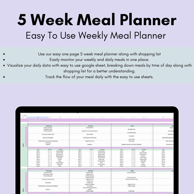 5-week Meal Planner Printable | Printable Weekly Meal Planning Sheet ...