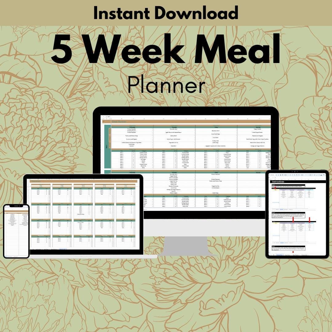 5-week Meal Planner Printable | Printable Weekly Meal Planning Sheet ...
