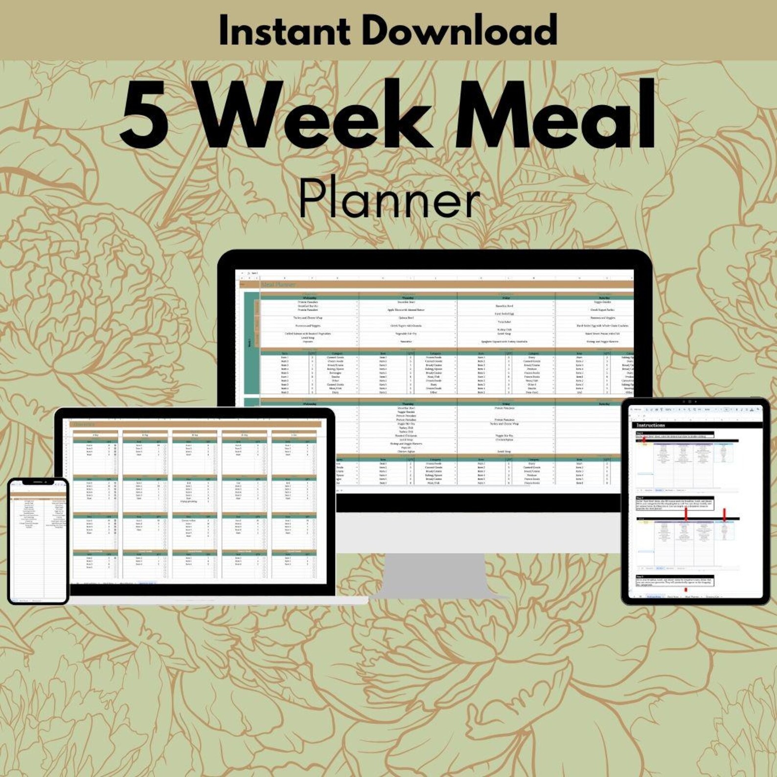 5-week Meal Planner Printable | Printable Weekly Meal Planning Sheet ...