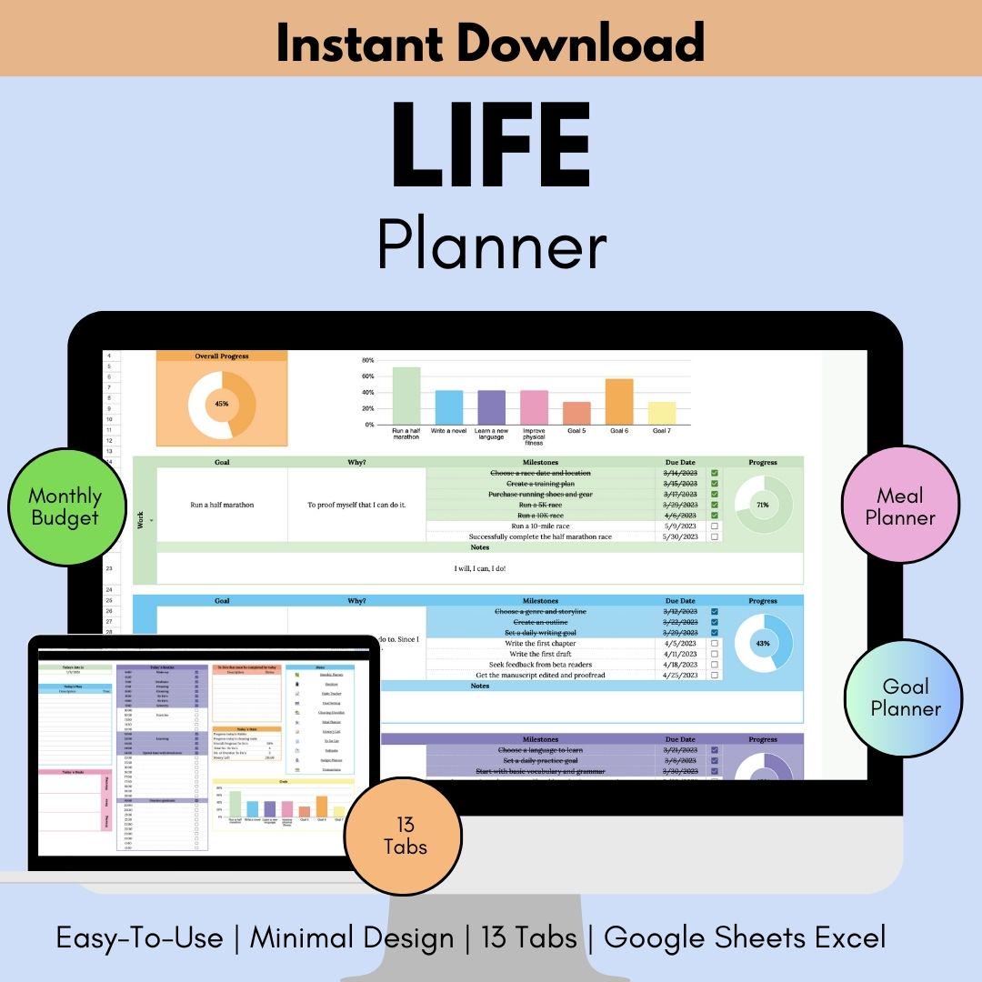 Life Planner Digital Template Google Sheets, Digital Life Planner ...