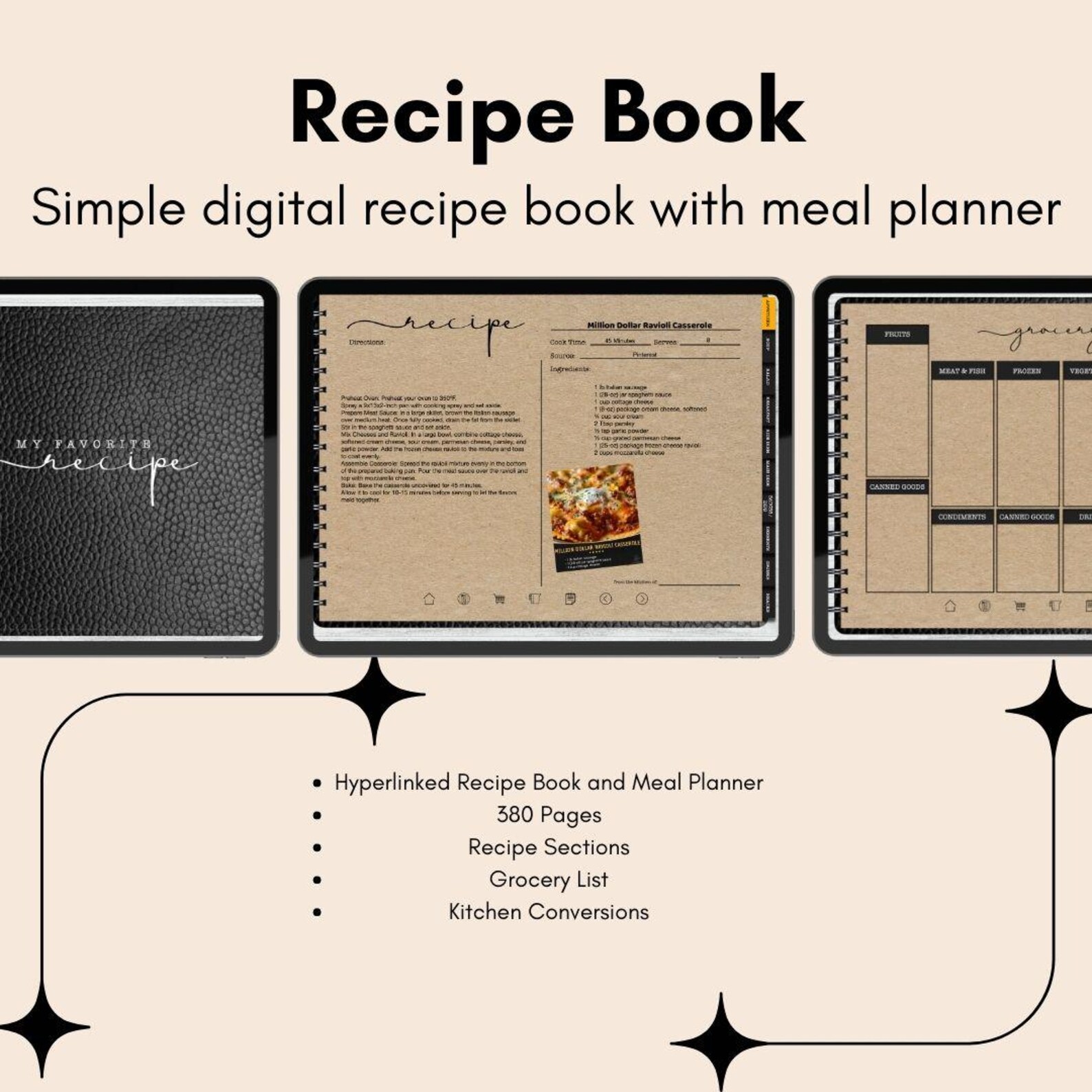 Digital Recipe Book and Meal Planner | Weekly Organizer (PDF) - Etsy