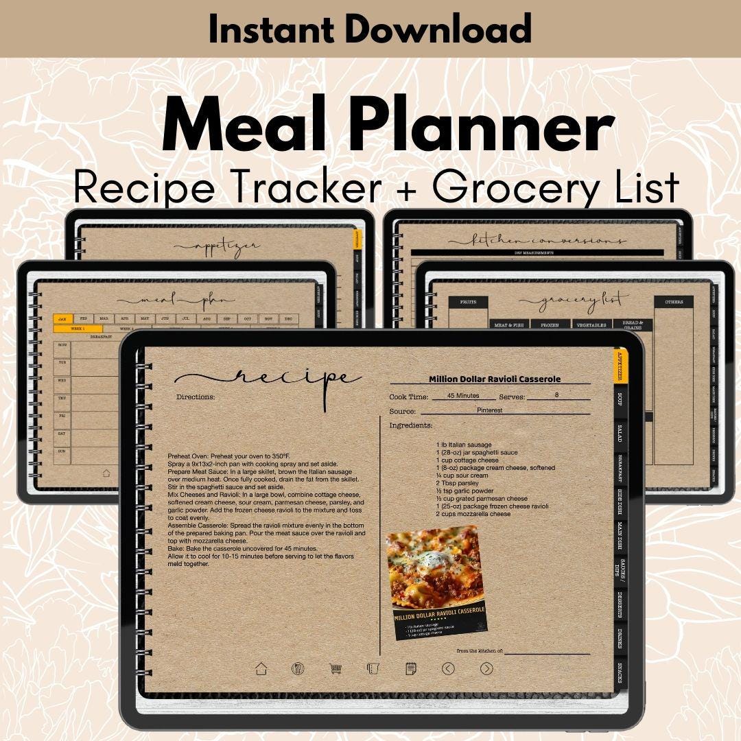 Digital Recipe Book and Meal Planner | iPad Goodnotes Meal Planner ...
