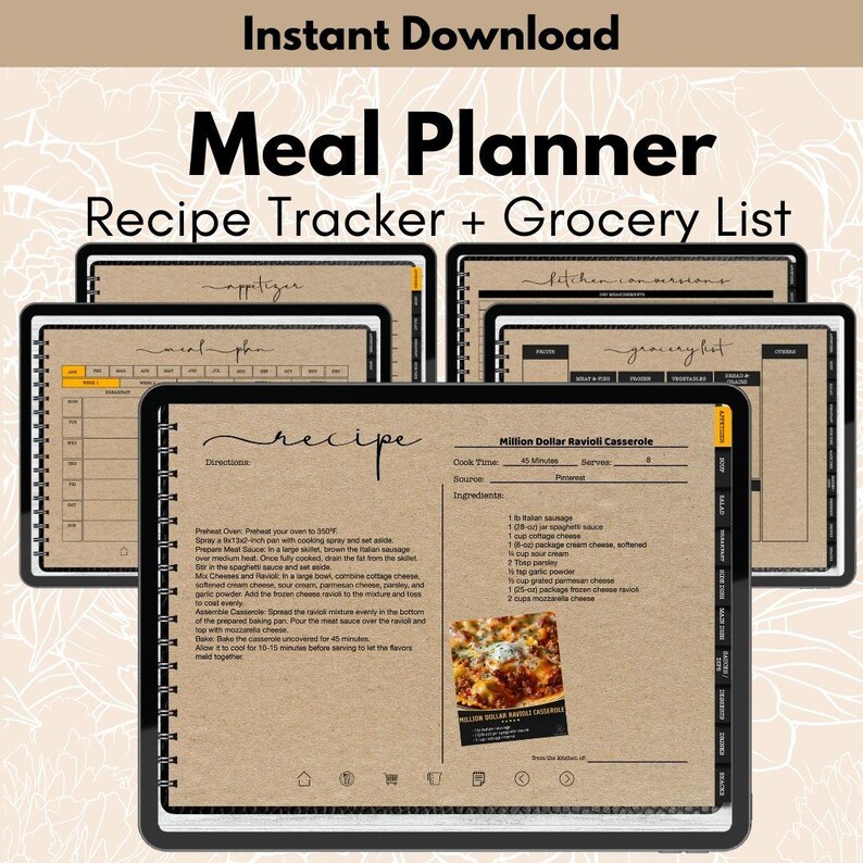 Digital Recipe Book and Meal Planner | Weekly Organizer (PDF) - Etsy
