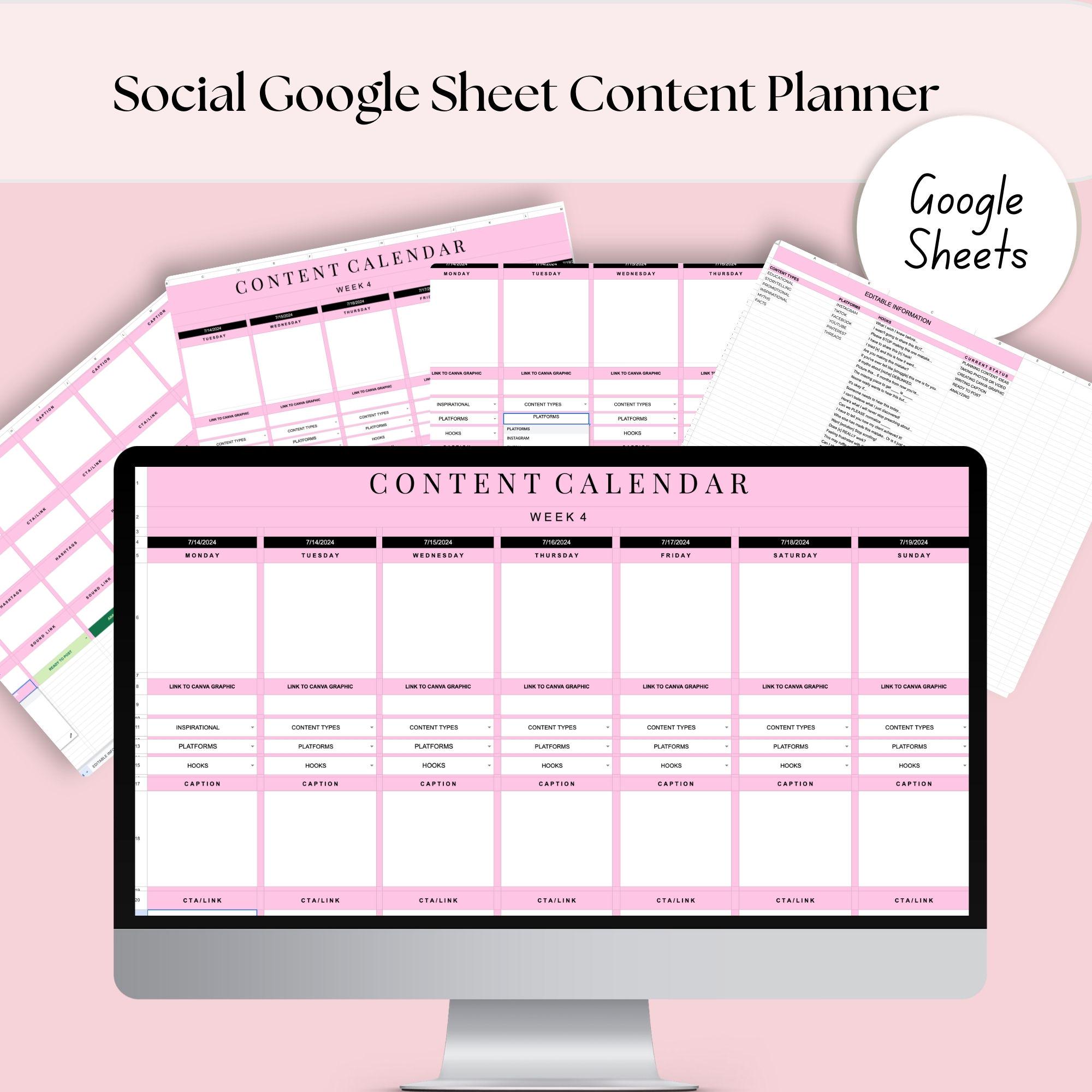 2024 Google Sheet Template Social Media Content Planner Editable ...