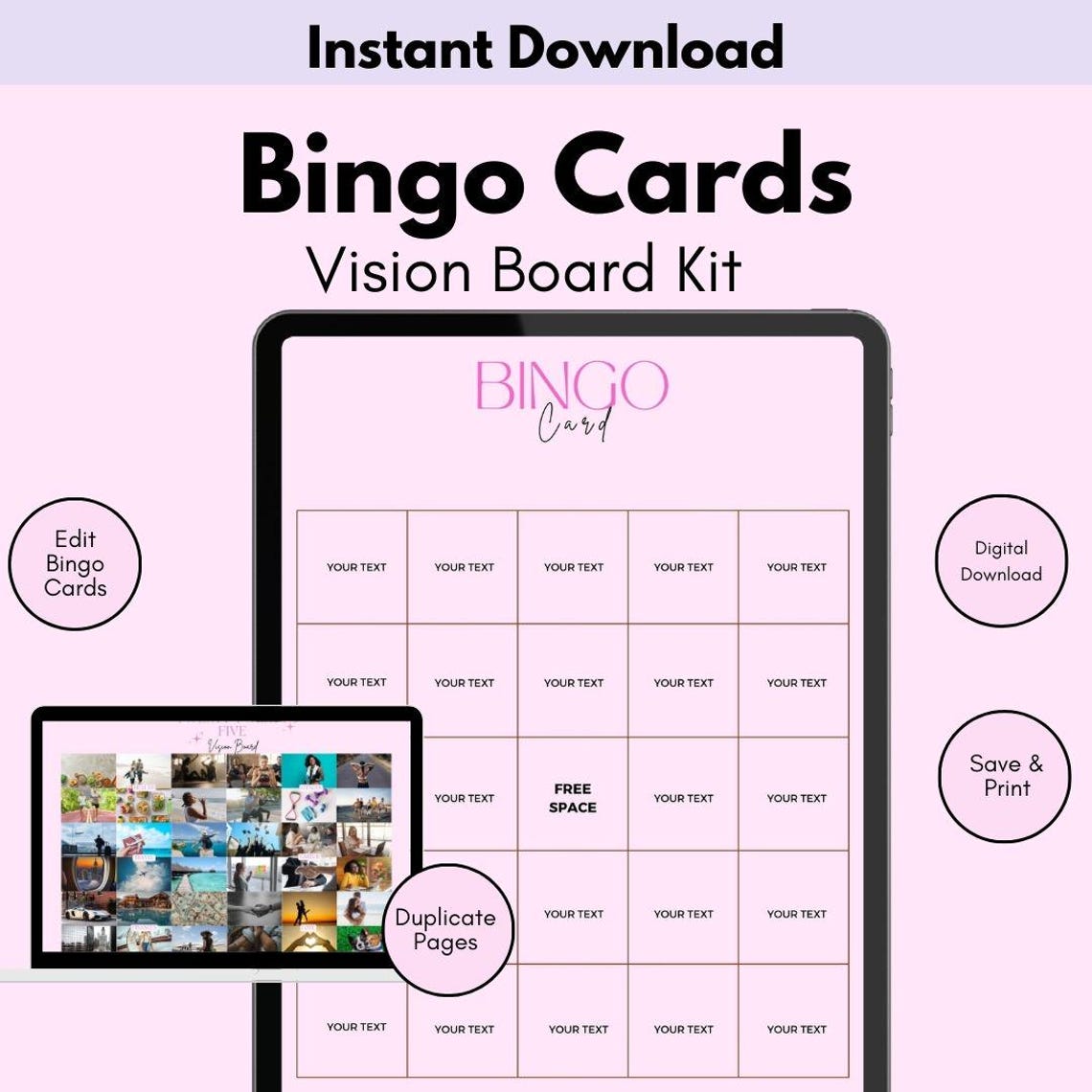 Editable Digital Vision Board Bingo Card Canva Printable 2025 Vision ...