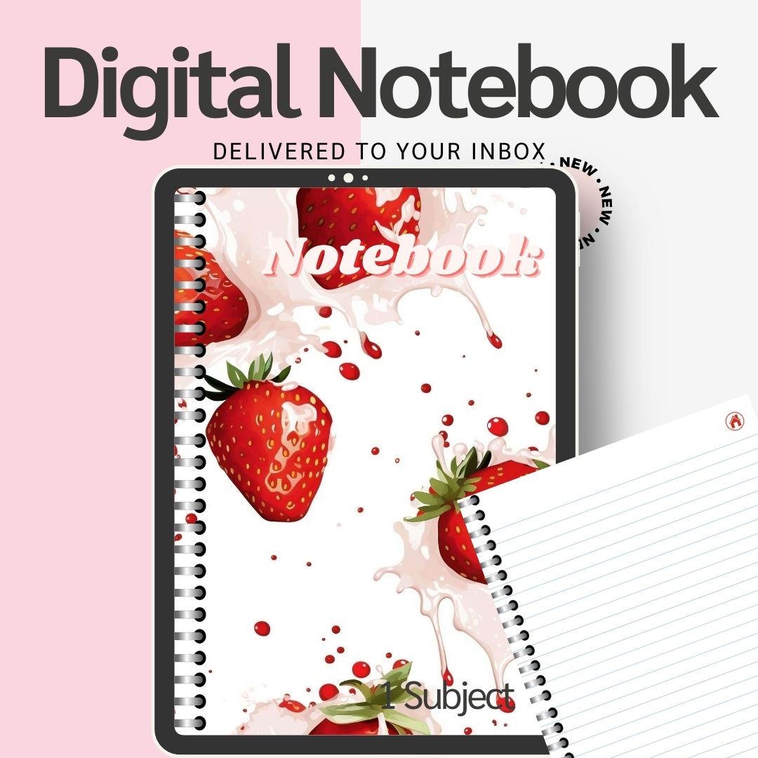 Strawberry Milk Digital Notebook | Ruled Pages (PDF) - Etsy