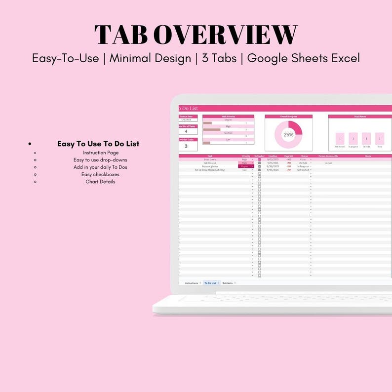 To Do List, Task Tracker, and Productivity Planner, Pink Digital Google ...
