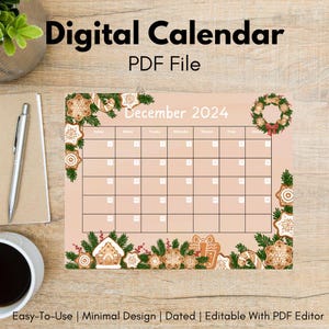December 2024 Calendar Printable Winter Planner Christmas Month of ...