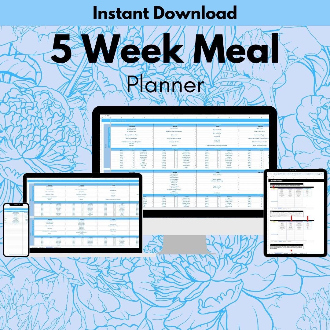 5-week Meal Planner Printable | Printable Weekly Meal Planning Sheet ...