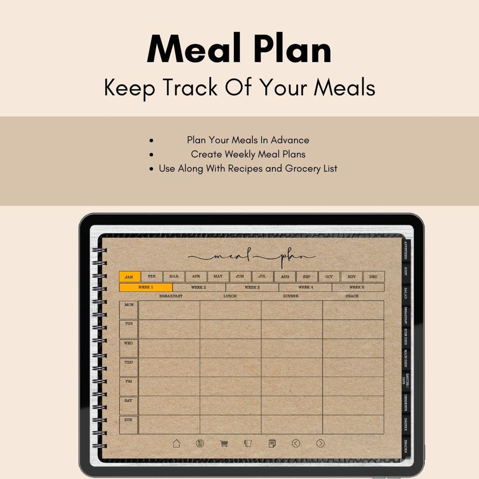 Digital Recipe Book and Meal Planner | iPad Goodnotes Meal Planner ...