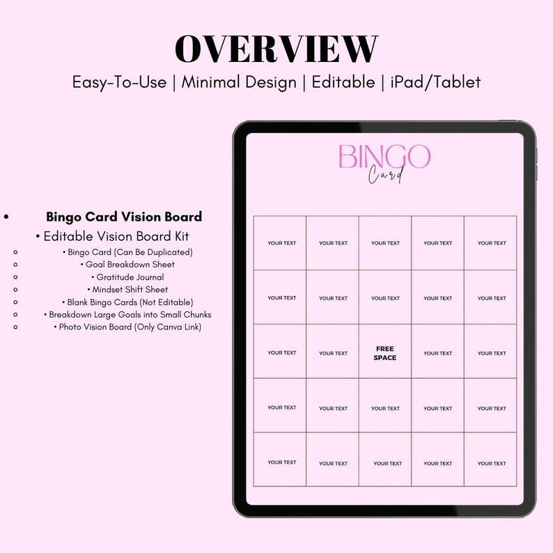 Editable Digital Vision Board Bingo Card Canva Printable 2026 Vision ...