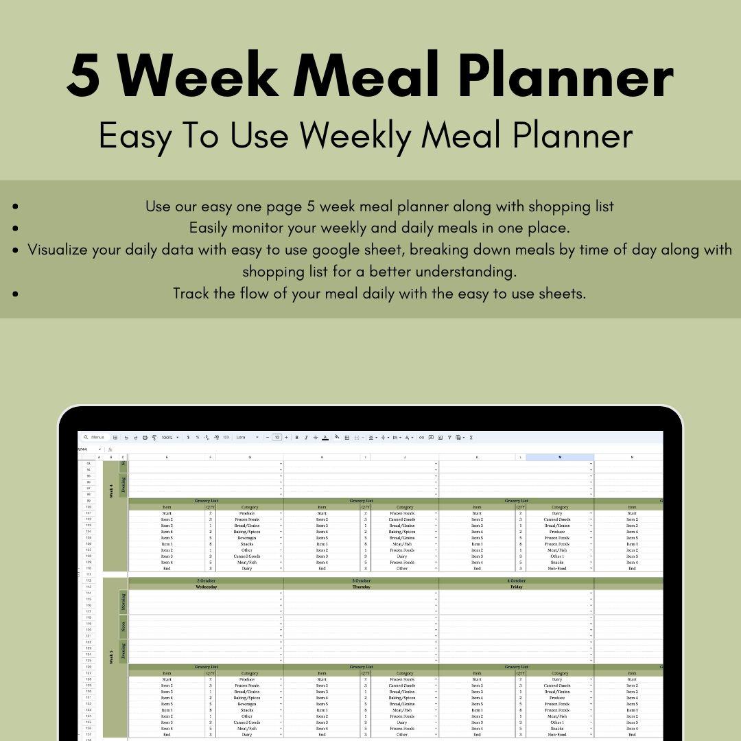5-week Meal Planner Printable | Printable Weekly Meal Planning Sheet ...