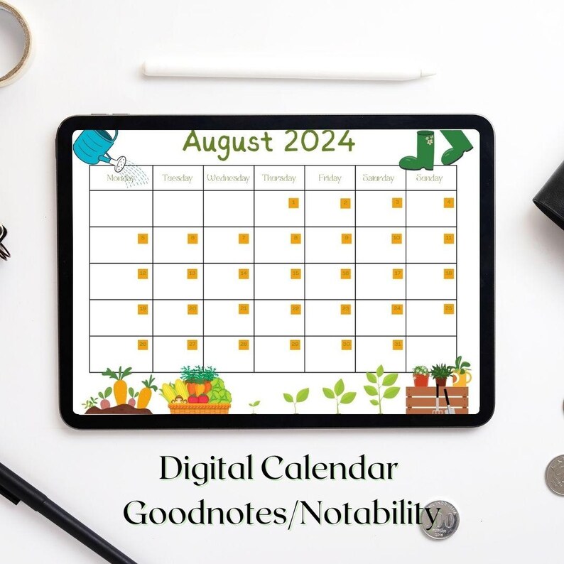 August 2024 Calendar Printable Garden Planner Calendar Cute Garden ...