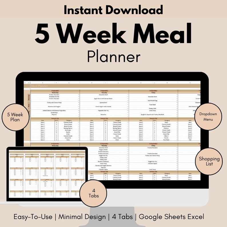 5-week Meal Planner Printable | Printable Weekly Meal Planning Sheet ...