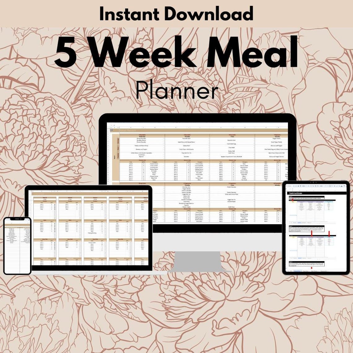 5-week Meal Planner Printable | Printable Weekly Meal Planning Sheet ...