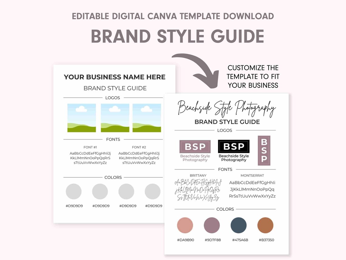 Customizable Brand Style Guide Template, Editable Branding Toolkit for Small Businesses, Canva ...