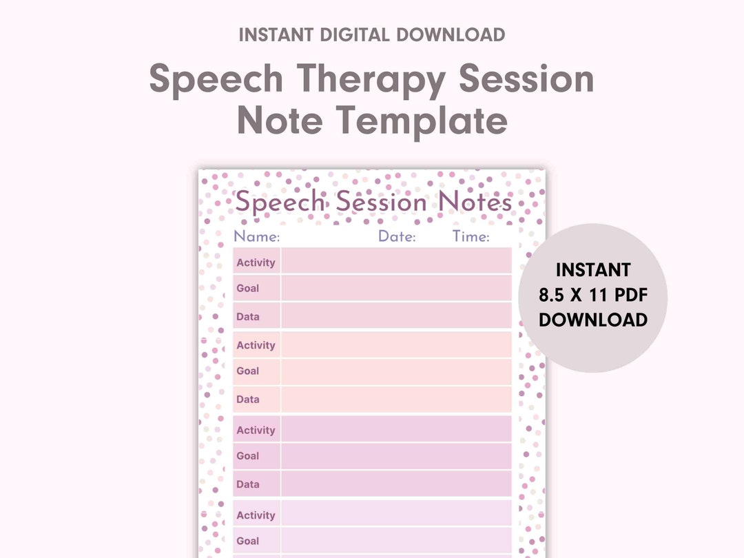Printable Speech Therapy Notes | Daily Session Agenda Activity, Goals ...