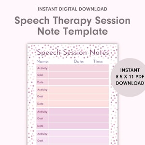 Printable Speech Therapy Notes | Daily Session Agenda Activity, Goals ...