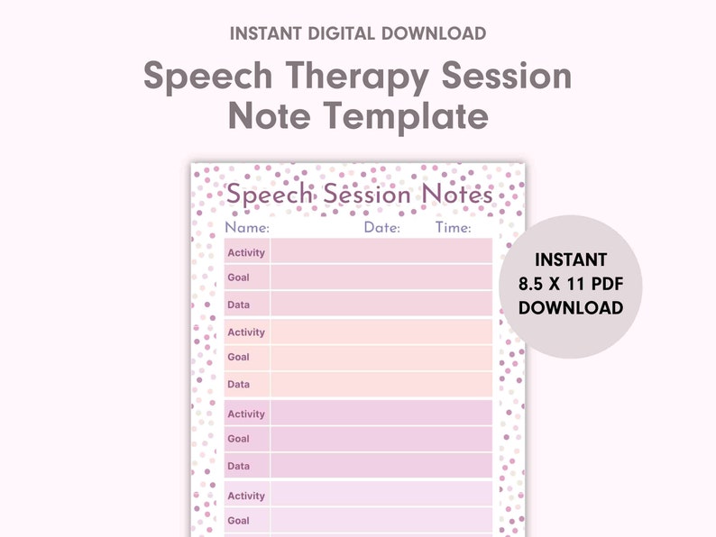 Printable Speech Therapy Notes | Daily Session Agenda Activity, Goals ...
