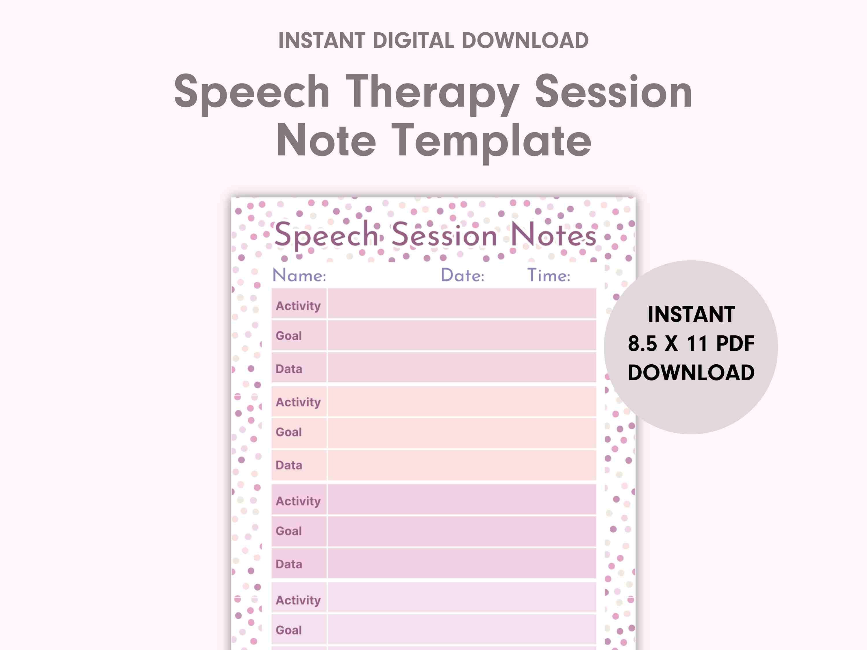 Printable Speech Therapy Notes | Daily Session Agenda Activity, Goals ...