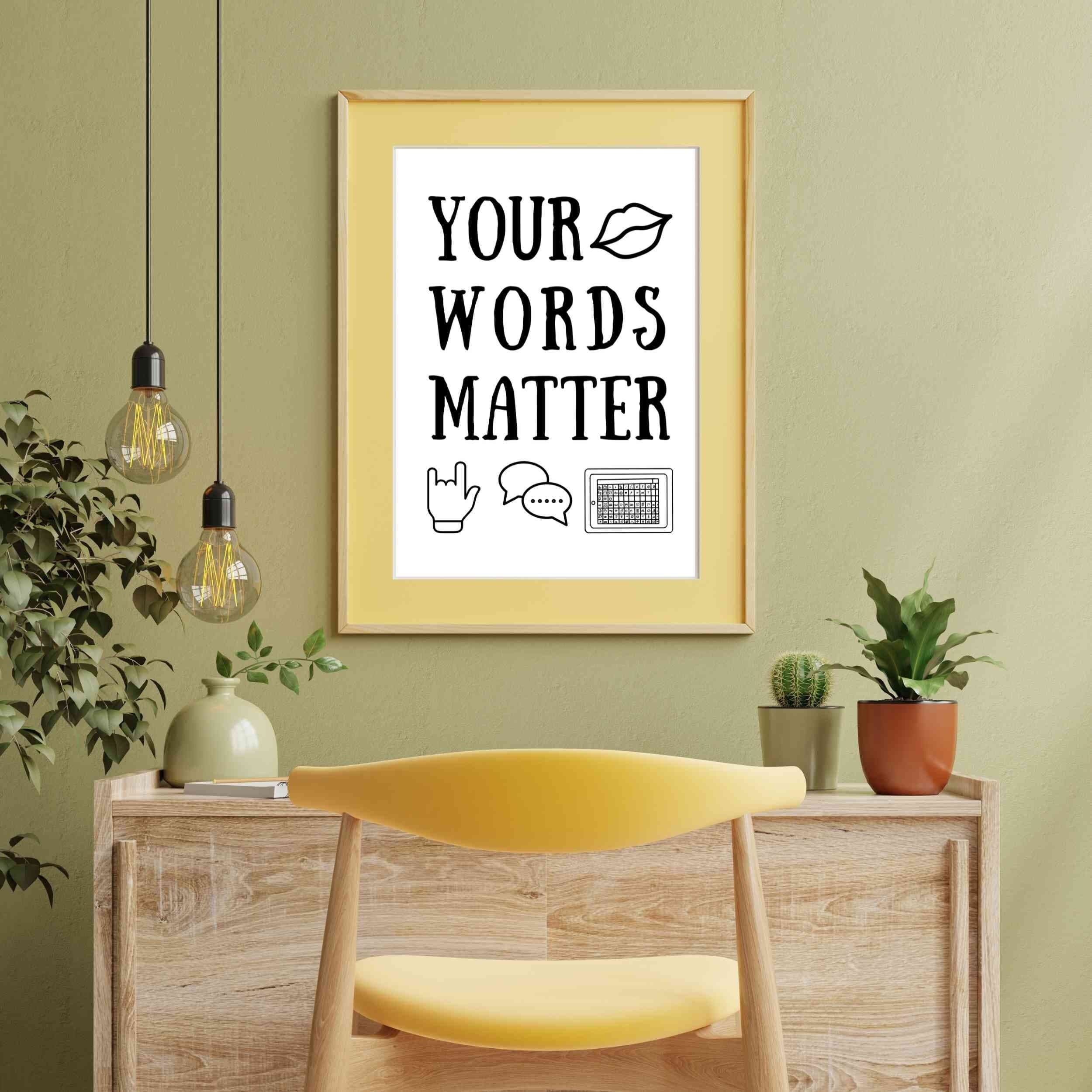 Speech Therapy Wall Art, Your Words Matter Poster, Inspirational Quote ...
