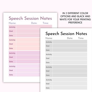 Printable Speech Therapy Notes | Daily Session Agenda Activity, Goals ...