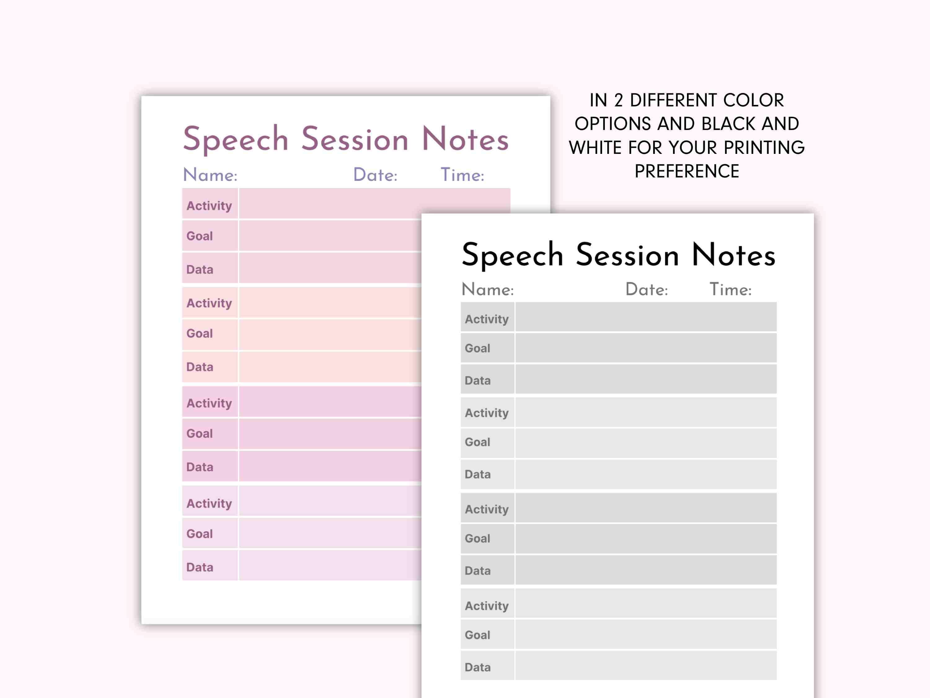 Printable Speech Therapy Notes | Daily Session Agenda Activity, Goals ...