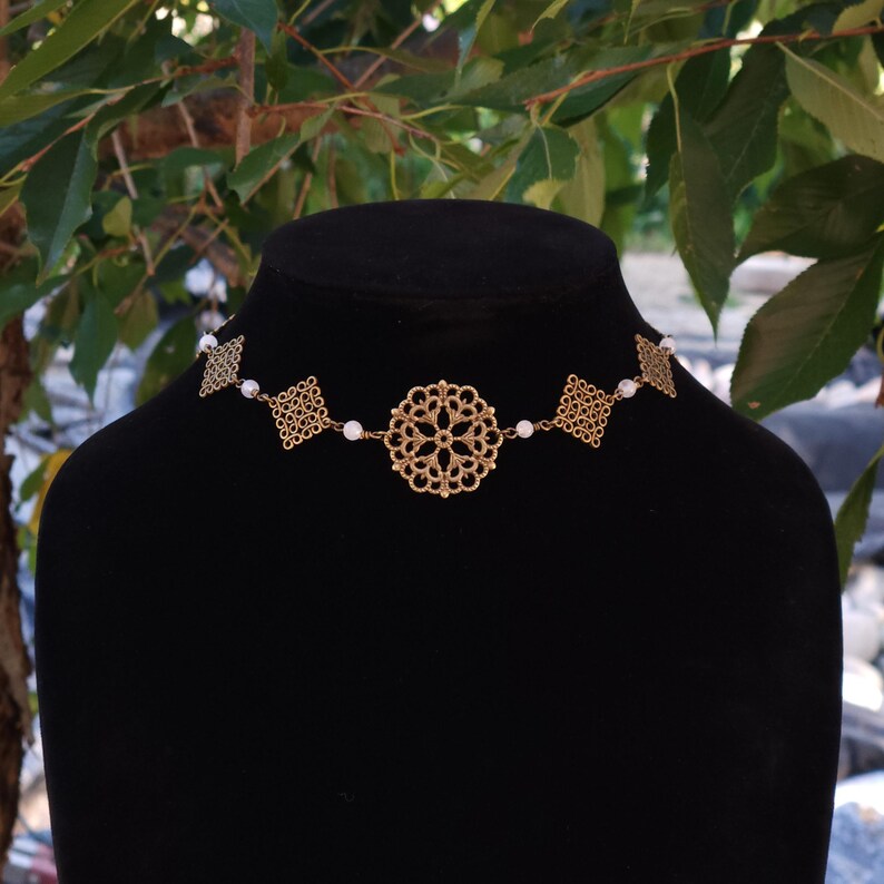 ELIZABETH Renaissance Era Brass Filigree Royalcore Choker Necklace With ...